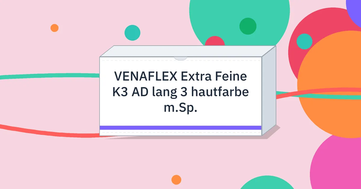 Symbolbild: Packung mit der Aufschrift VENAFLEX Extra Feine K3 AD lang 3 hautfarbe m.Sp. (PZN 18308135) – Verfügbarkeit und Bezug in Apotheken in Frankfurt am Main