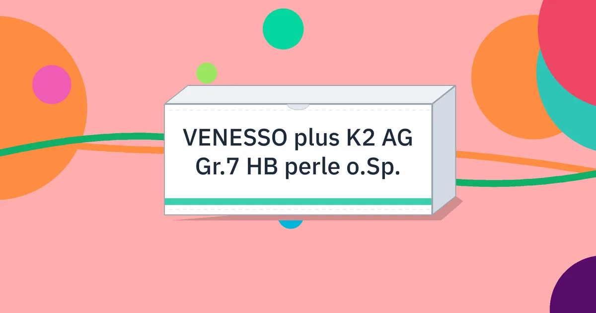 Symbolbild: Packung mit der Aufschrift VENESSO plus K2 AG Gr.7 HB perle o.Sp. (PZN 03297182) – Verfügbarkeit und Bezug in Apotheken in Frankfurt am Main