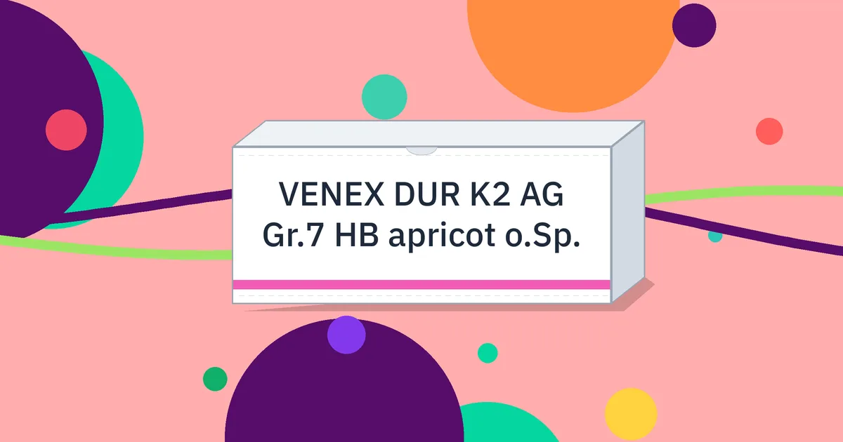 Symbolbild: Packung mit der Aufschrift VENEX DUR K2 AG Gr.7 HB apricot o.Sp. (PZN 03221084) – Verfügbarkeit und Bezug in Apotheken in Frankfurt am Main