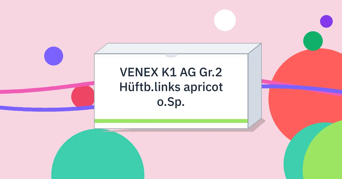 Symbolbild: Packung mit der Aufschrift VENEX K1 AG Gr.2 Hüftb.links apricot o.Sp. (PZN 03205820) – Verfügbarkeit und Bezug in Apotheken in Frankfurt am Main