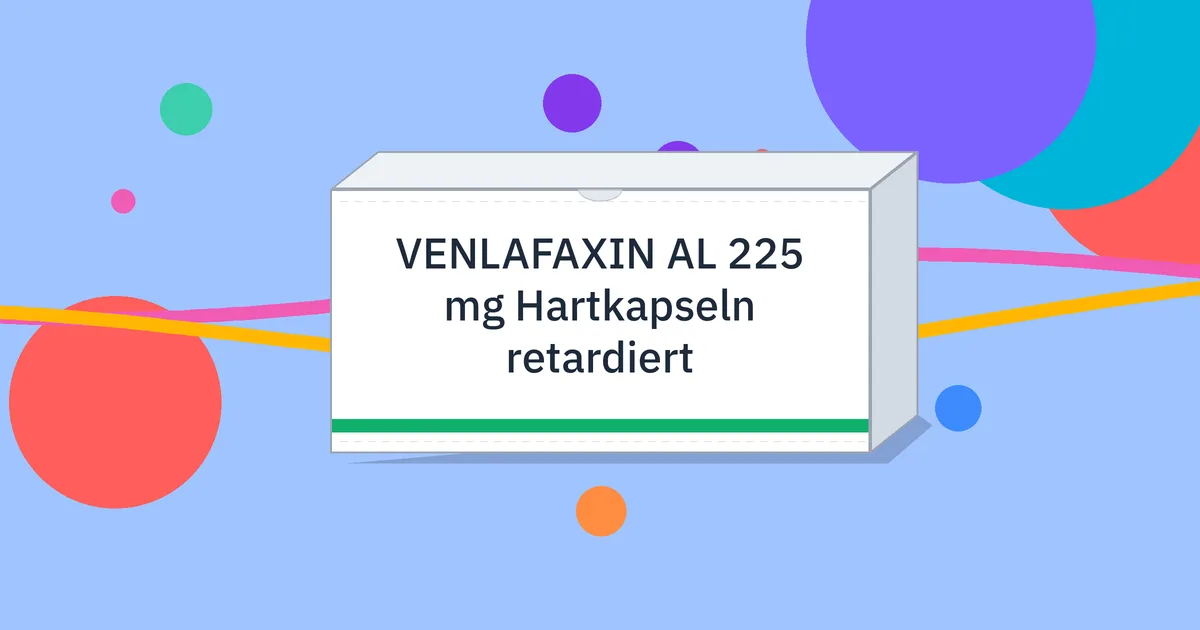 Symbolbild: Packung mit der Aufschrift VENLAFAXIN AL 225 mg Hartkapseln retardiert (PZN 13423305) – Verfügbarkeit und Bezug in Apotheken in Frankfurt am Main