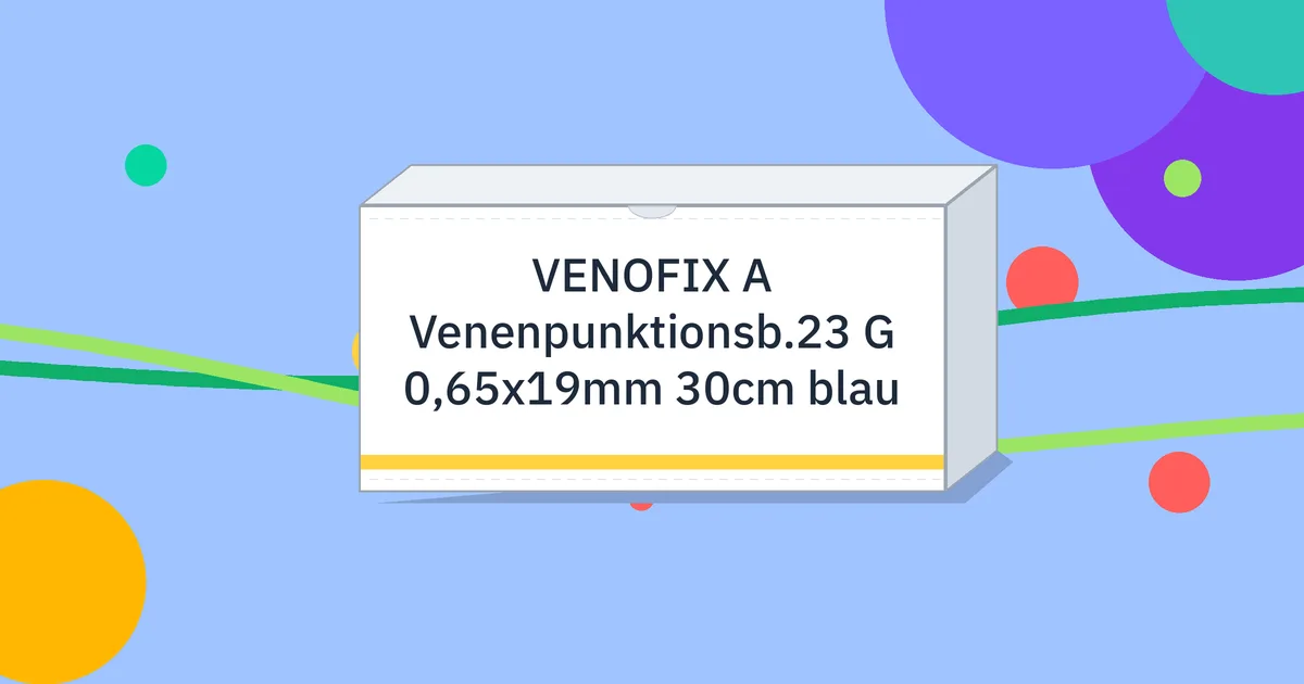Symbolbild: Packung mit der Aufschrift VENOFIX A Venenpunktionsb.23 G 0,65x19mm 30cm blau (PZN 20583883) – Verfügbarkeit und Bezug in Apotheken in Frankfurt am Main
