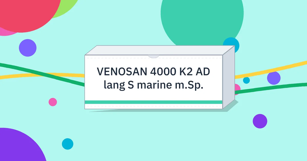 Symbolbild: Packung mit der Aufschrift VENOSAN 4000 K2 AD lang S marine m.Sp. (PZN 16602008) – Verfügbarkeit und Bezug in Apotheken in Frankfurt am Main