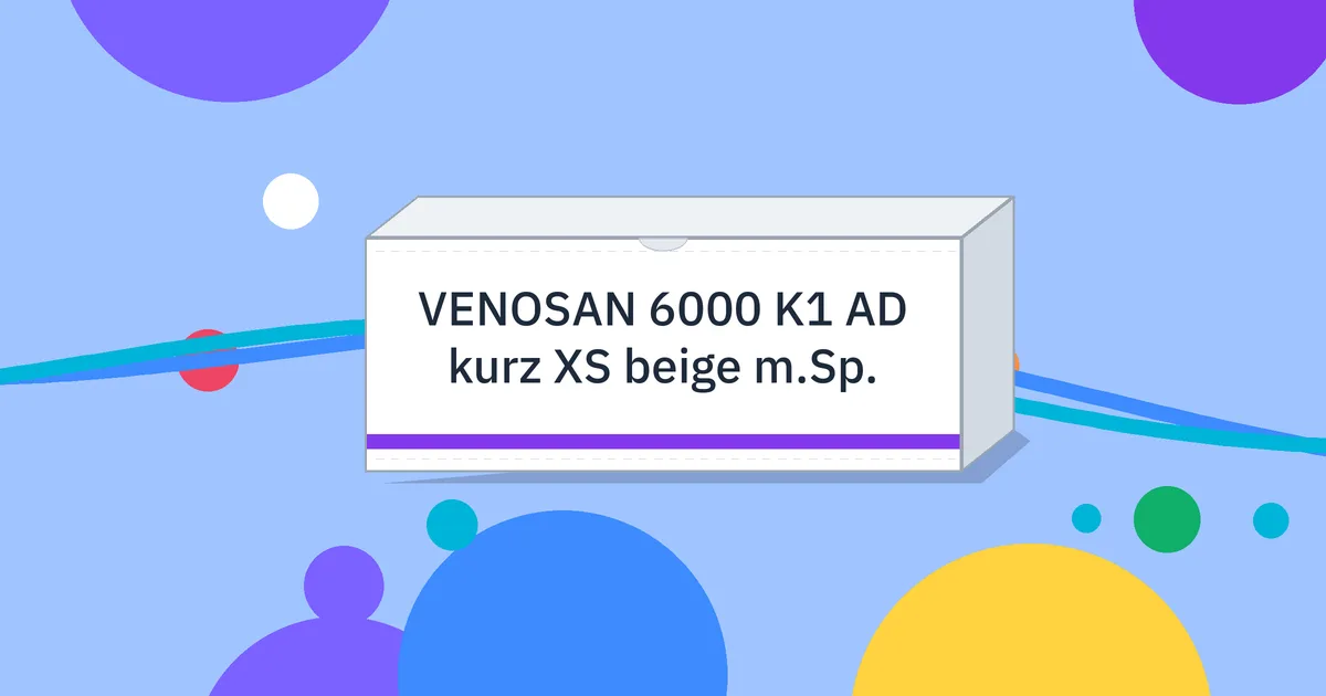 Symbolbild: Packung mit der Aufschrift VENOSAN 6000 K1 AD kurz XS beige m.Sp. (PZN 17171125) – Verfügbarkeit und Bezug in Apotheken in Frankfurt am Main