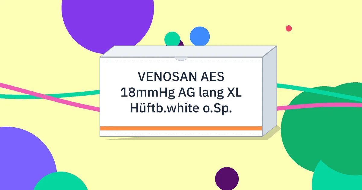 Symbolbild: Packung mit der Aufschrift VENOSAN AES 18mmHg AG lang XL Hüftb.white o.Sp. (PZN 15323476) – Verfügbarkeit und Bezug in Apotheken in Frankfurt am Main