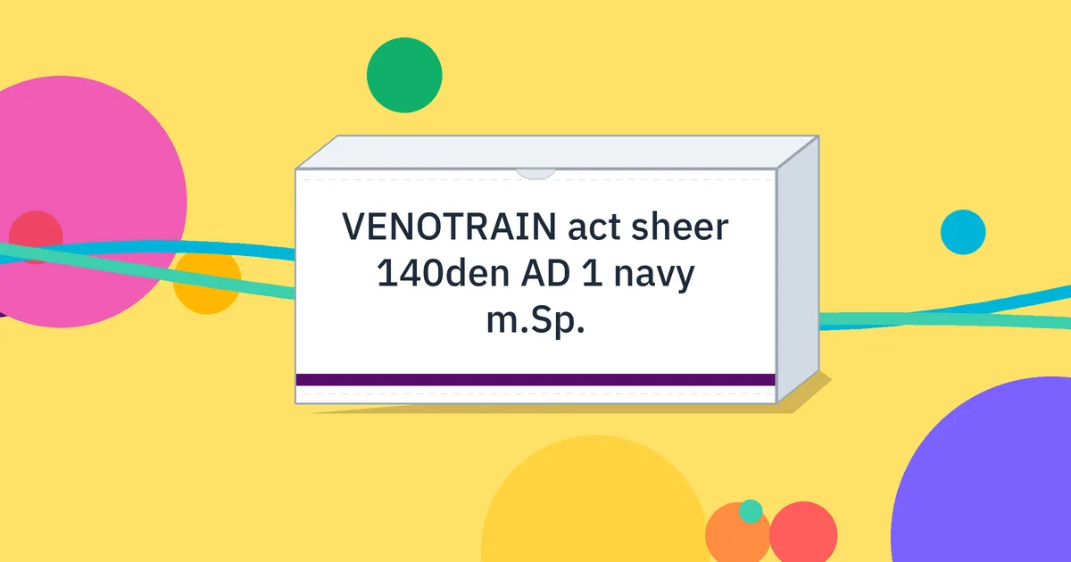 Symbolbild: Packung mit der Aufschrift VENOTRAIN act sheer 140den AD 1 navy m.Sp. (PZN 16209104) – Verfügbarkeit und Bezug in Apotheken in Frankfurt am Main