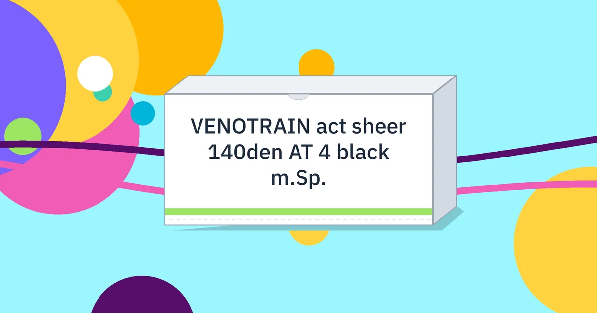 Symbolbild: Packung mit der Aufschrift VENOTRAIN act sheer 140den AT 4 black m.Sp. (PZN 16207306) – Verfügbarkeit und Bezug in Apotheken in Frankfurt am Main