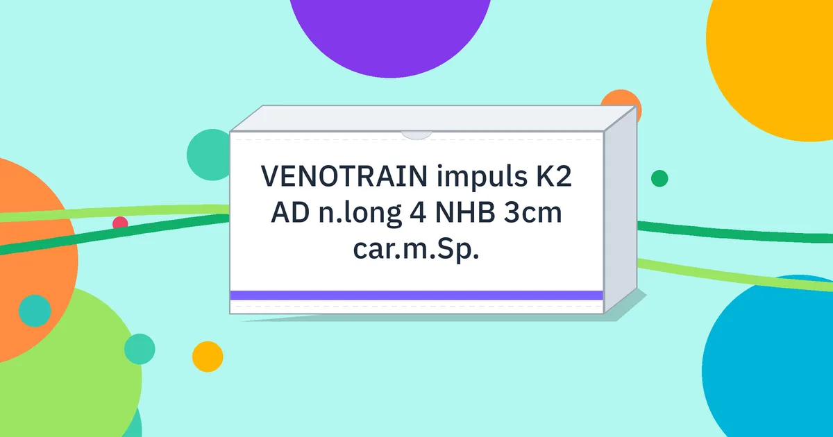 Symbolbild: Packung mit der Aufschrift VENOTRAIN impuls K2 AD n.long 4 NHB 3cm car.m.Sp. (PZN 00645926) – Verfügbarkeit und Bezug in Apotheken in Frankfurt am Main