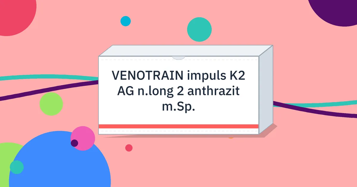 Symbolbild: Packung mit der Aufschrift VENOTRAIN impuls K2 AG n.long 2 anthrazit m.Sp. (PZN 15212328) – Verfügbarkeit und Bezug in Apotheken in Frankfurt am Main