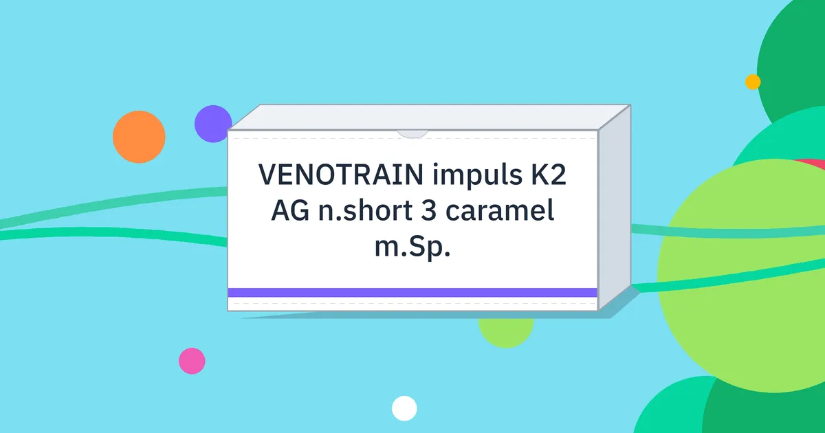 Symbolbild: Packung mit der Aufschrift VENOTRAIN impuls K2 AG n.short 3 caramel m.Sp. (PZN 00493333) – Verfügbarkeit und Bezug in Apotheken in Frankfurt am Main
