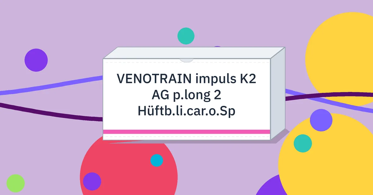 Symbolbild: Packung mit der Aufschrift VENOTRAIN impuls K2 AG p.long 2 Hüftb.li.car.o.Sp (PZN 08424113) – Verfügbarkeit und Bezug in Apotheken in Frankfurt am Main