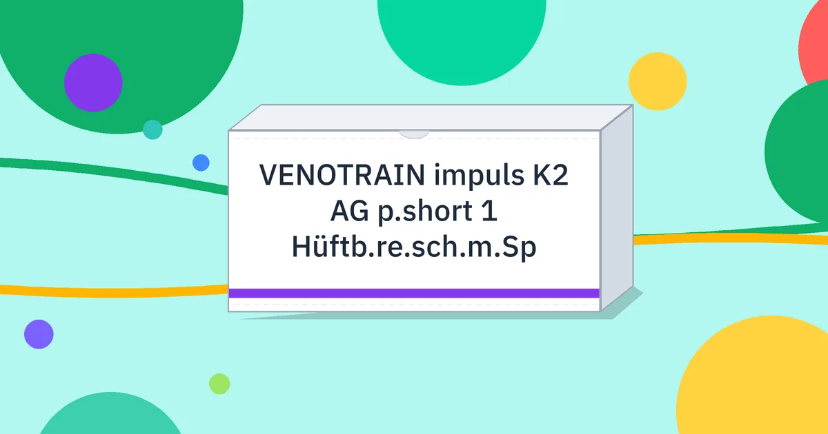 Symbolbild: Packung mit der Aufschrift VENOTRAIN impuls K2 AG p.short 1 Hüftb.re.sch.m.Sp (PZN 10293078) – Verfügbarkeit und Bezug in Apotheken in Frankfurt am Main