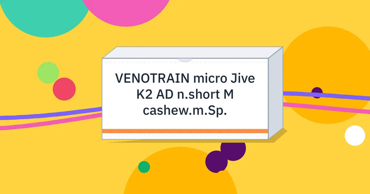 Symbolbild: Packung mit der Aufschrift VENOTRAIN micro Jive K2 AD n.short M cashew.m.Sp. (PZN 20768364) – Verfügbarkeit und Bezug in Apotheken in Frankfurt am Main