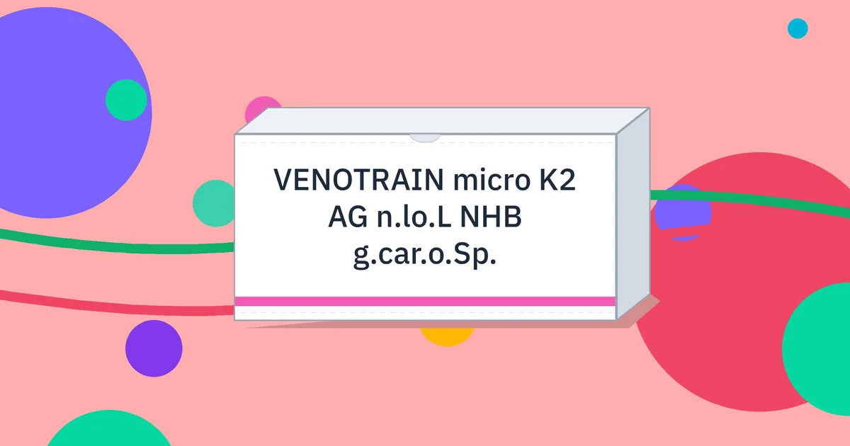 Symbolbild: Packung mit der Aufschrift VENOTRAIN micro K2 AG n.lo.L NHB g.car.o.Sp. (PZN 05999563) – Verfügbarkeit und Bezug in Apotheken in Frankfurt am Main