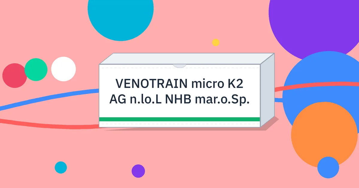Symbolbild: Packung mit der Aufschrift VENOTRAIN micro K2 AG n.lo.L NHB mar.o.Sp. (PZN 06699509) – Verfügbarkeit und Bezug in Apotheken in Frankfurt am Main