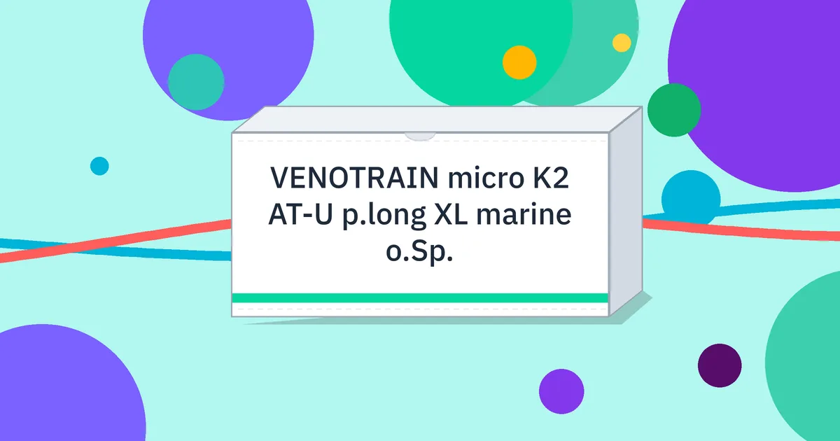 Symbolbild: Packung mit der Aufschrift VENOTRAIN micro K2 AT-U p.long XL marine o.Sp. (PZN 03826775) – Verfügbarkeit und Bezug in Apotheken in Frankfurt am Main