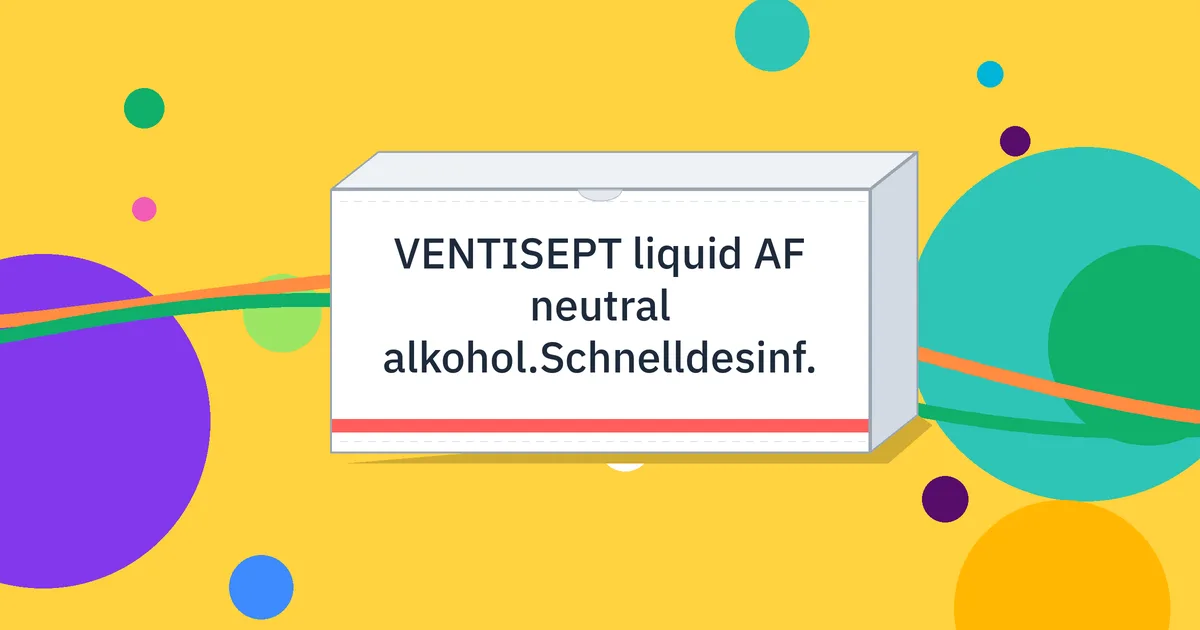 Symbolbild: Packung mit der Aufschrift VENTISEPT liquid AF neutral alkohol.Schnelldesinf. (PZN 06920687) – Verfügbarkeit und Bezug in Apotheken in Frankfurt am Main