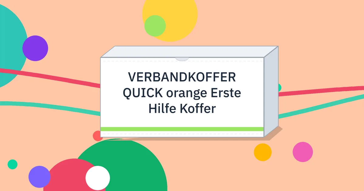 Symbolbild: Packung mit der Aufschrift VERBANDKOFFER QUICK orange Erste Hilfe Koffer (PZN 13250230) – Verfügbarkeit und Bezug in Apotheken in Frankfurt am Main