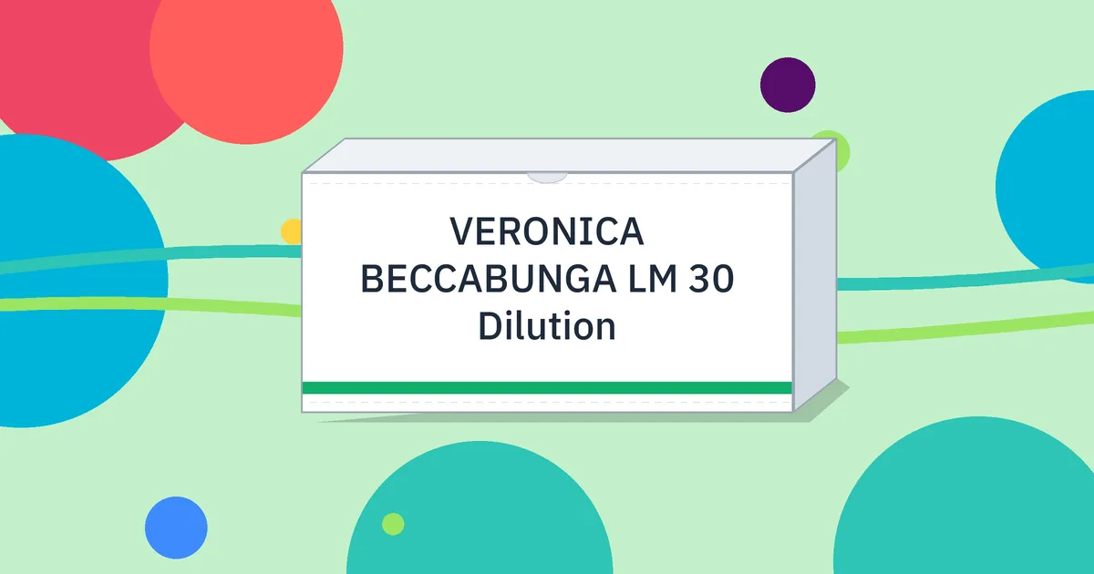 Symbolbild: Packung mit der Aufschrift VERONICA BECCABUNGA LM 30 Dilution (PZN 13269382) – Verfügbarkeit und Bezug in Apotheken in Frankfurt am Main