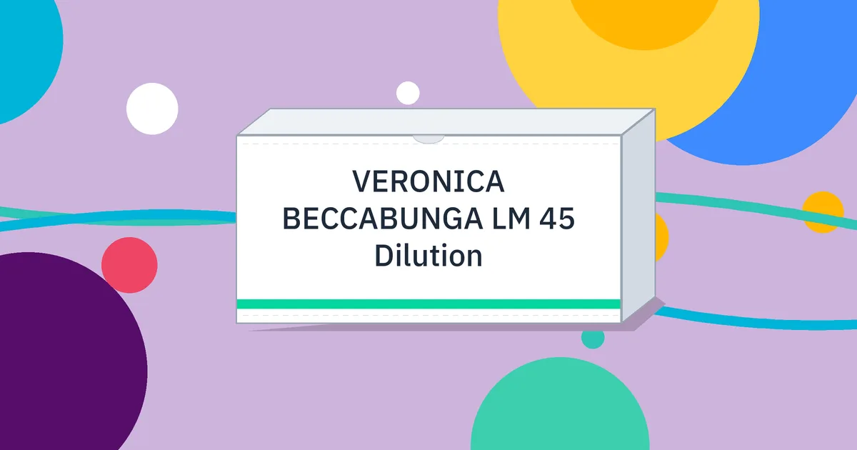 Symbolbild: Packung mit der Aufschrift VERONICA BECCABUNGA LM 45 Dilution (PZN 13269436) – Verfügbarkeit und Bezug in Apotheken in Frankfurt am Main