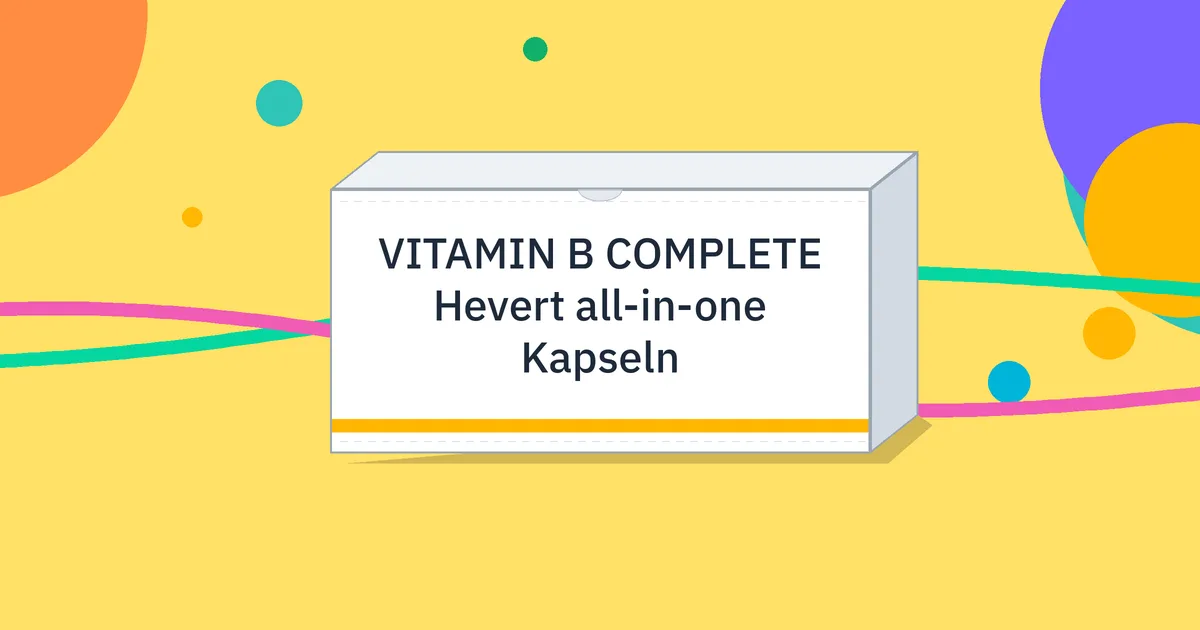 Symbolbild: Packung mit der Aufschrift VITAMIN B COMPLETE Hevert all-in-one Kapseln (PZN 19214755) – Verfügbarkeit und Bezug in Apotheken in Frankfurt am Main