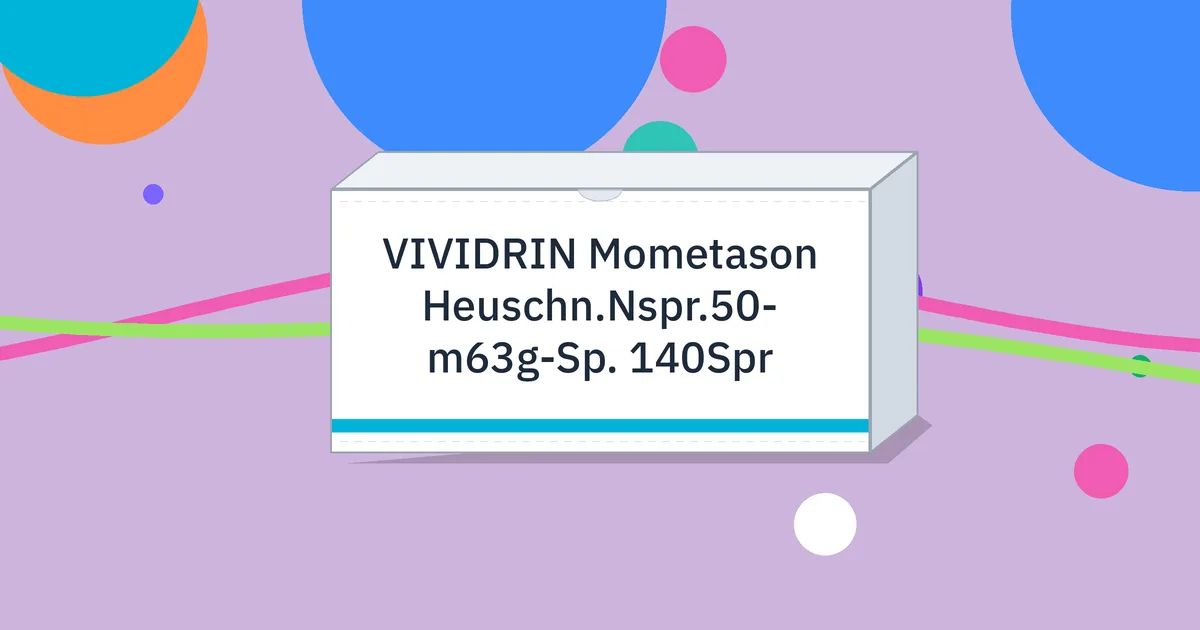 Symbolbild: Packung mit der Aufschrift VIVIDRIN Mometason Heuschn.Nspr.50-m63g-Sp. 140Spr (PZN 16581358) – Verfügbarkeit und Bezug in Apotheken in Frankfurt am Main