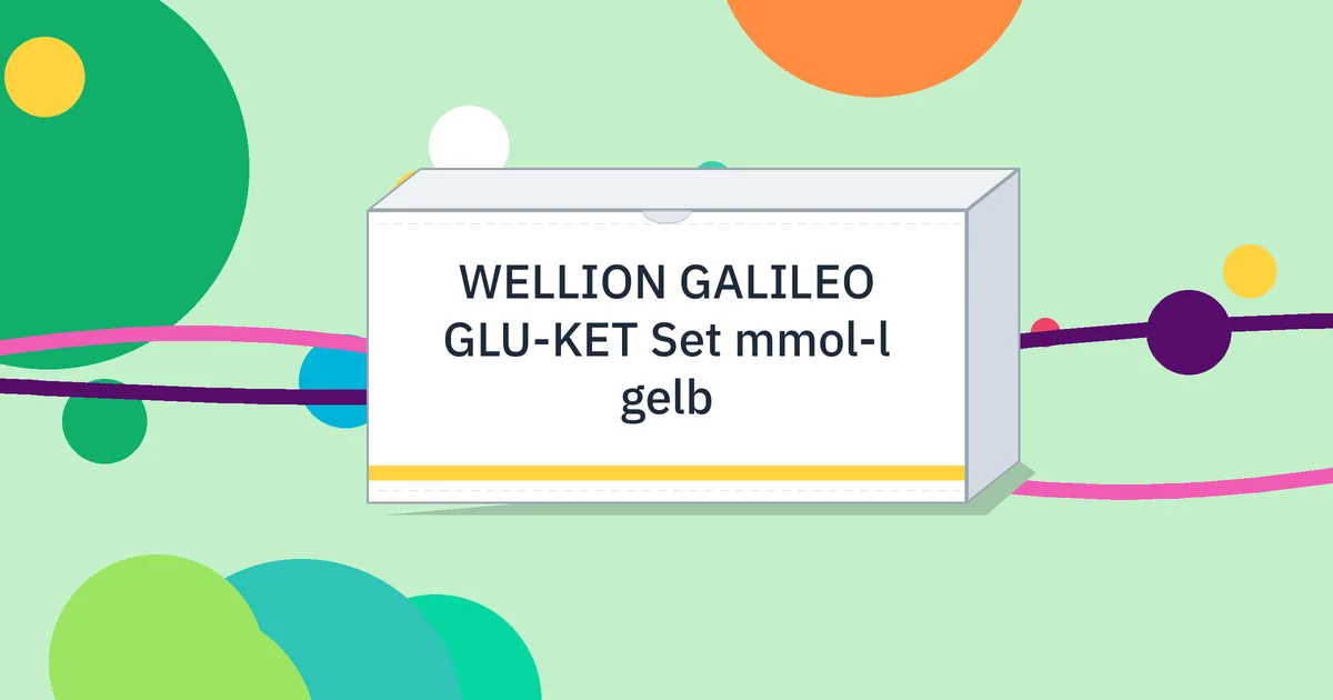 Symbolbild: Packung mit der Aufschrift WELLION GALILEO GLU-KET Set mmol-l gelb (PZN 12470343) – Verfügbarkeit und Bezug in Apotheken in Frankfurt am Main