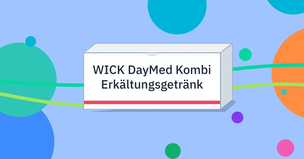 Symbolbild: Packung mit der Aufschrift WICK DayMed Kombi Erkältungsgetränk (PZN 07191196) – Verfügbarkeit und Bezug in Apotheken in Frankfurt am Main