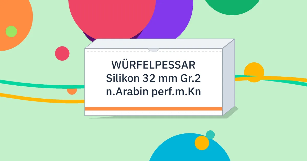 Symbolbild: Packung mit der Aufschrift WÜRFELPESSAR Silikon 32 mm Gr.2 n.Arabin perf.m.Kn (PZN 09305698) – Verfügbarkeit und Bezug in Apotheken in Frankfurt am Main