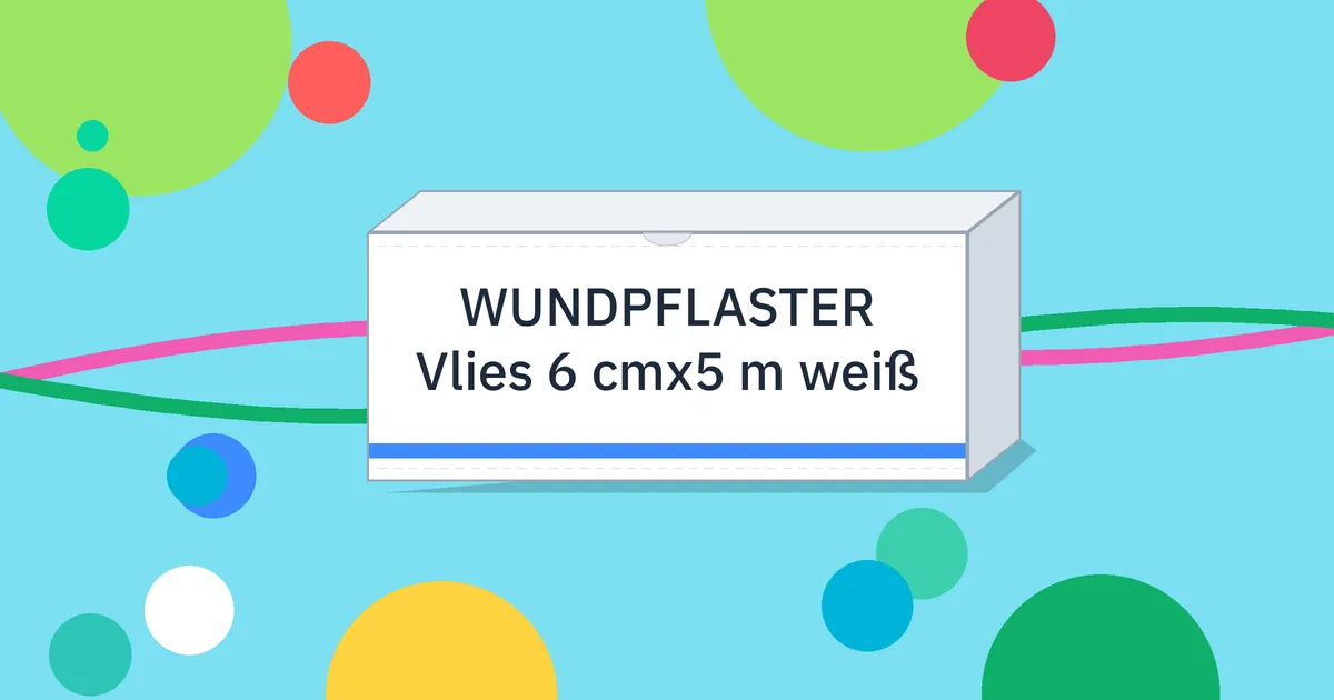 Symbolbild: Packung mit der Aufschrift WUNDPFLASTER Vlies 6 cmx5 m weiß (PZN 04793641) – Verfügbarkeit und Bezug in Apotheken in Frankfurt am Main