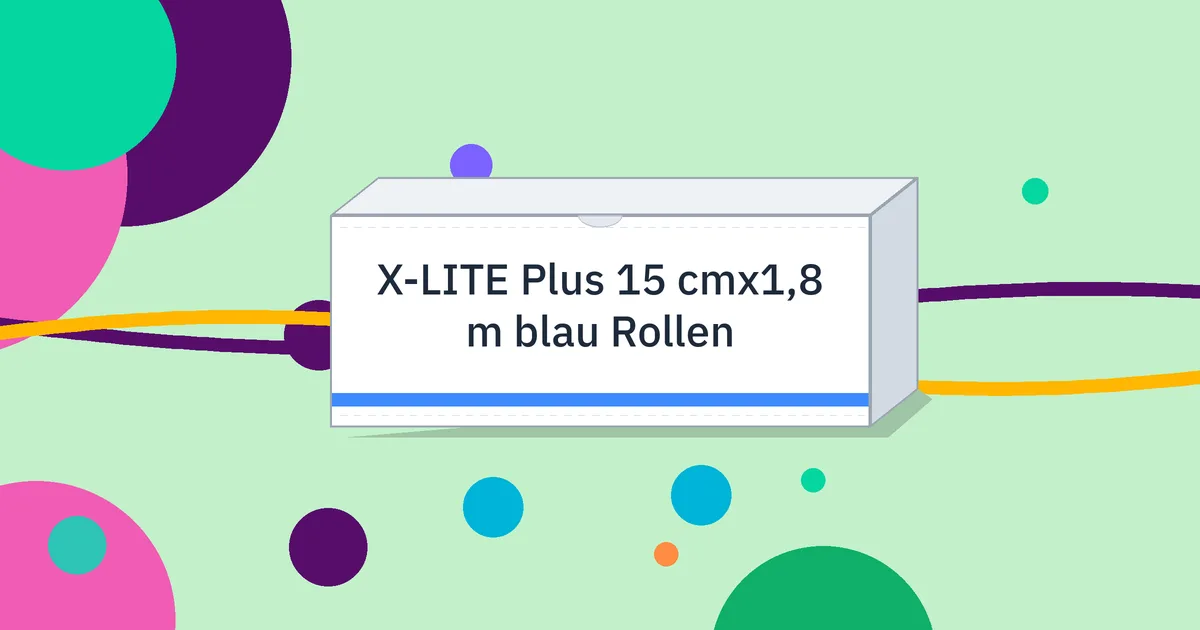 Symbolbild: Packung mit der Aufschrift X-LITE Plus 15 cmx1,8 m blau Rollen (PZN 14441541) – Verfügbarkeit und Bezug in Apotheken in Frankfurt am Main