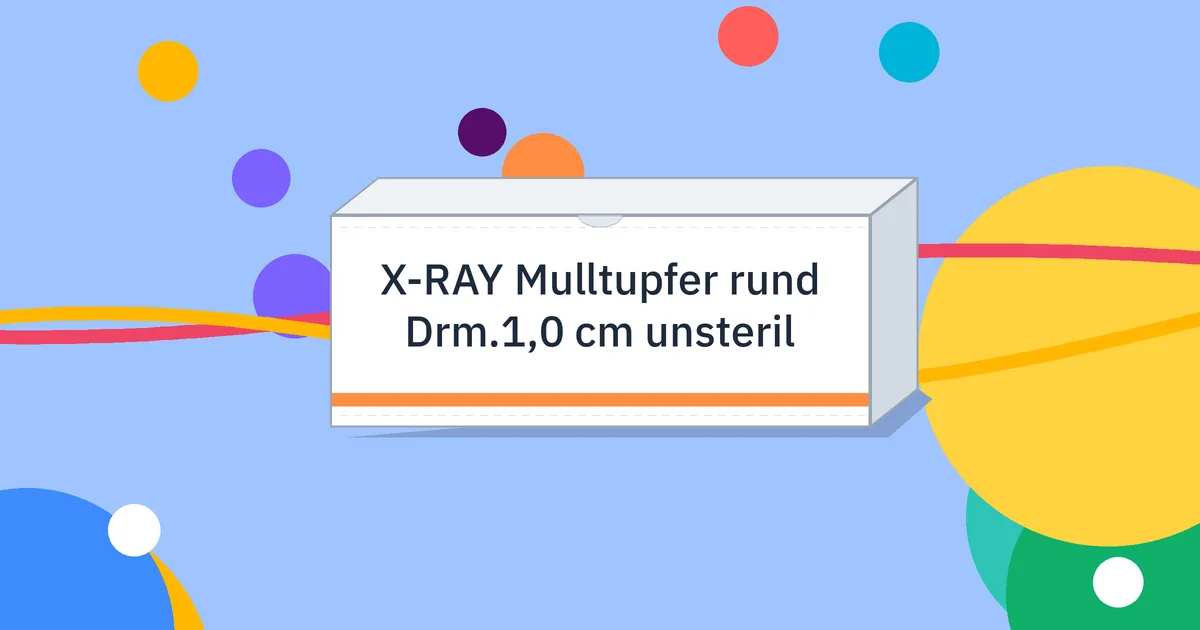 Symbolbild: Packung mit der Aufschrift X-RAY Mulltupfer rund Drm.1,0 cm unsteril (PZN 04711005) – Verfügbarkeit und Bezug in Apotheken in Frankfurt am Main