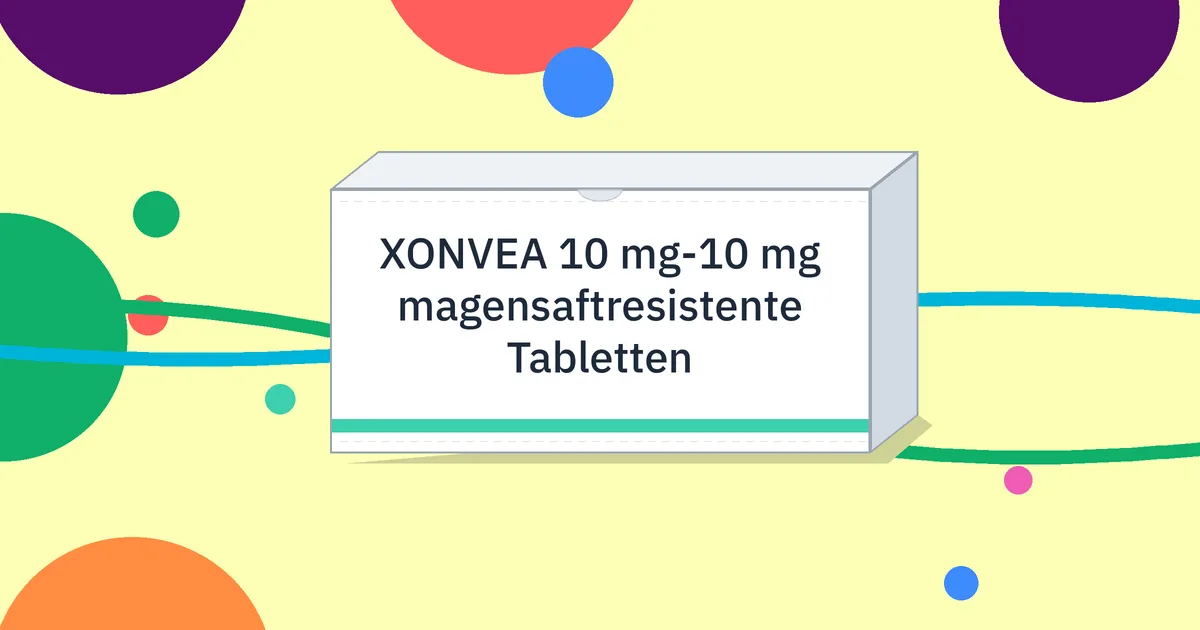 Symbolbild: Packung mit der Aufschrift XONVEA 10 mg-10 mg magensaftresistente Tabletten (PZN 17376413) – Verfügbarkeit und Bezug in Apotheken in Frankfurt am Main