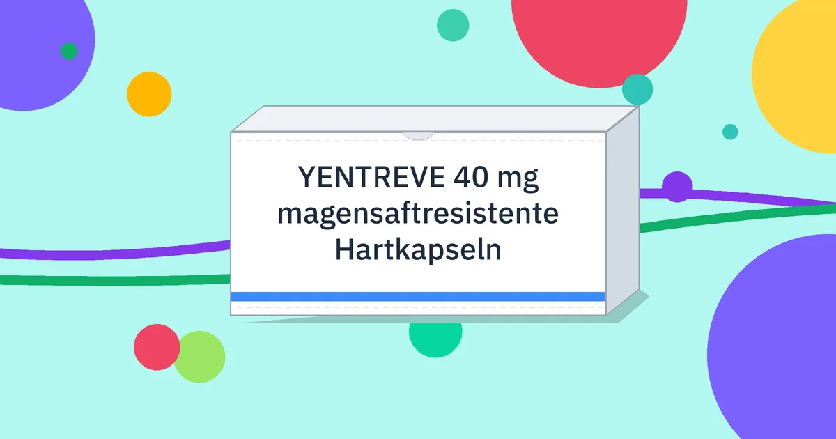 Symbolbild: Packung mit der Aufschrift YENTREVE 40 mg magensaftresistente Hartkapseln (PZN 12531955) – Verfügbarkeit und Bezug in Apotheken in Frankfurt am Main