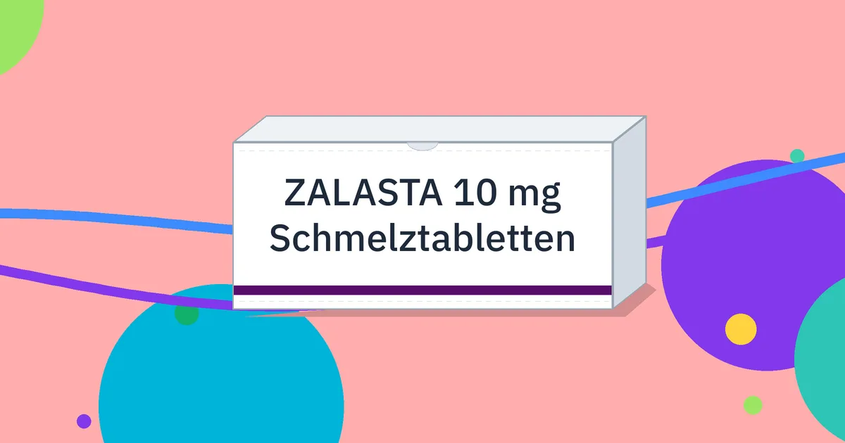 Symbolbild: Packung mit der Aufschrift ZALASTA 10 mg Schmelztabletten (PZN 09098029) – Verfügbarkeit und Bezug in Apotheken in Frankfurt am Main