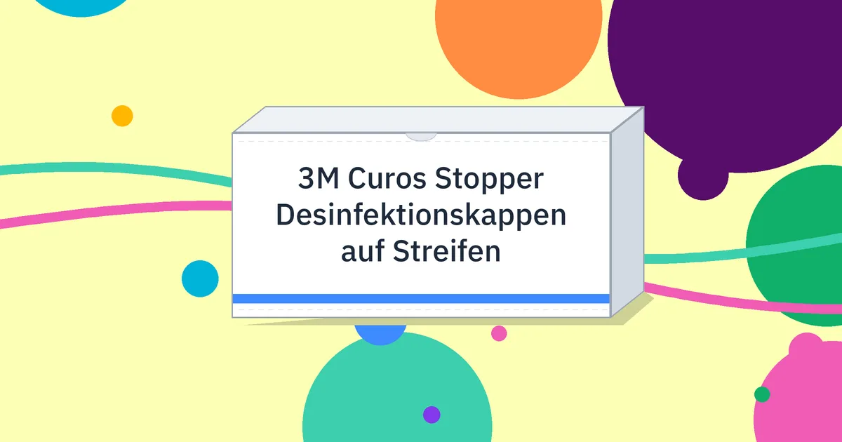 Symbolbild: Packung mit der Aufschrift 3M Curos Stopper Desinfektionskappen auf Streifen (PZN 14322664) – Verfügbarkeit und Bezug in Apotheken in Frankfurt am Main
