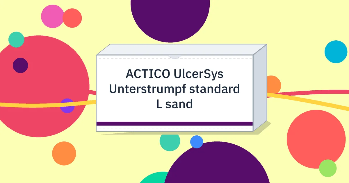 Symbolbild: Packung mit der Aufschrift ACTICO UlcerSys Unterstrumpf standard L sand (PZN 12544923) – Verfügbarkeit und Bezug in Apotheken in Frankfurt am Main