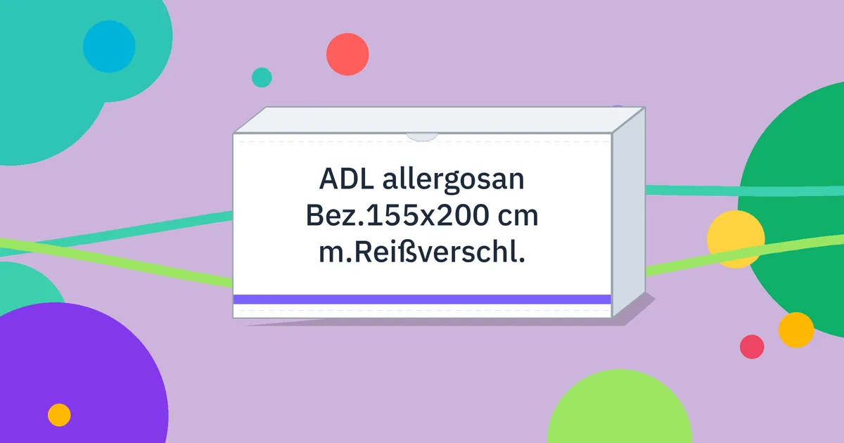 Symbolbild: Packung mit der Aufschrift ADL allergosan Bez.155x200 cm m.Reißverschl. (PZN 08858308) – Verfügbarkeit und Bezug in Apotheken in Frankfurt am Main