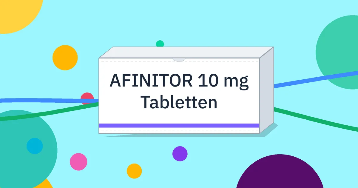 Symbolbild: Packung mit der Aufschrift AFINITOR 10 mg Tabletten (PZN 14406875) – Verfügbarkeit und Bezug in Apotheken in Frankfurt am Main