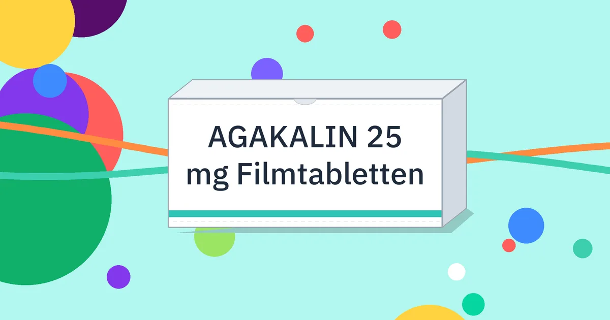 Symbolbild: Packung mit der Aufschrift AGAKALIN 25 mg Filmtabletten (PZN 15268949) – Verfügbarkeit und Bezug in Apotheken in Frankfurt am Main