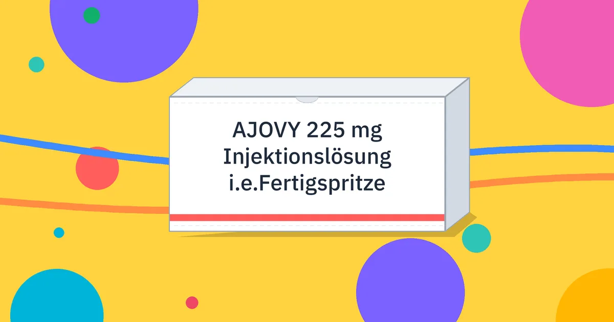 Symbolbild: Packung mit der Aufschrift AJOVY 225 mg Injektionslösung i.e.Fertigspritze (PZN 14338814) – Verfügbarkeit und Bezug in Apotheken in Frankfurt am Main
