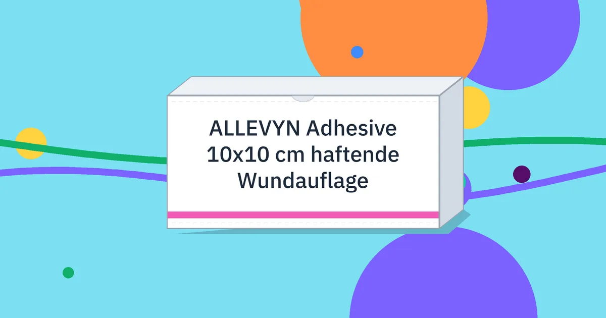 Symbolbild: Packung mit der Aufschrift ALLEVYN Adhesive 10x10 cm haftende Wundauflage (PZN 13504914) – Verfügbarkeit und Bezug in Apotheken in Frankfurt am Main
