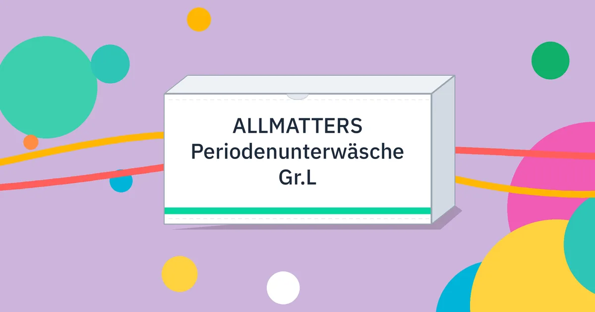 Symbolbild: Packung mit der Aufschrift ALLMATTERS Periodenunterwäsche Gr.L (PZN 18274933) – Verfügbarkeit und Bezug in Apotheken in Frankfurt am Main