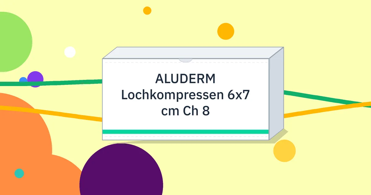 Symbolbild: Packung mit der Aufschrift ALUDERM Lochkompressen 6x7 cm Ch 8 (PZN 11047832) – Verfügbarkeit und Bezug in Apotheken in Frankfurt am Main