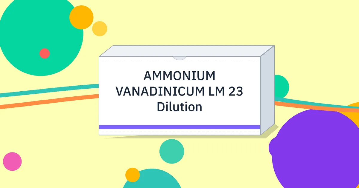 Symbolbild: Packung mit der Aufschrift AMMONIUM VANADINICUM LM 23 Dilution (PZN 13324299) – Verfügbarkeit und Bezug in Apotheken in Frankfurt am Main