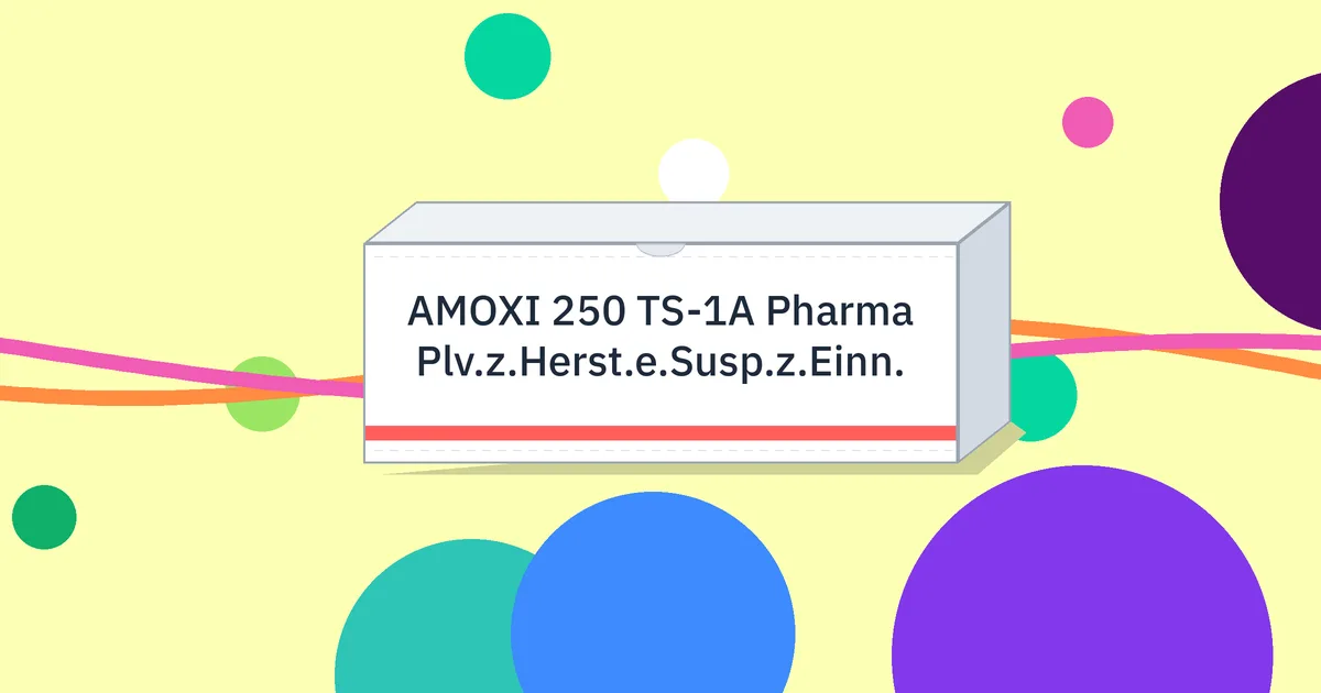 Symbolbild: Packung mit der Aufschrift AMOXI 250 TS-1A Pharma Plv.z.Herst.e.Susp.z.Einn. (PZN 00658834) – Verfügbarkeit und Bezug in Apotheken in Frankfurt am Main