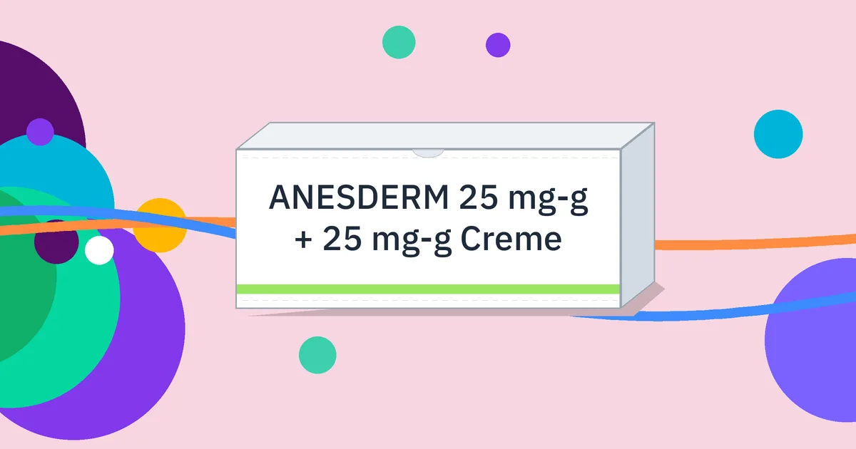 Symbolbild: Packung mit der Aufschrift ANESDERM 25 mg-g + 25 mg-g Creme (PZN 09071504) – Verfügbarkeit und Bezug in Apotheken in Frankfurt am Main