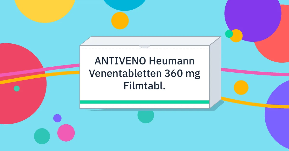Symbolbild: Packung mit der Aufschrift ANTIVENO Heumann Venentabletten 360 mg Filmtabl. (PZN 11050136) – Verfügbarkeit und Bezug in Apotheken in Frankfurt am Main