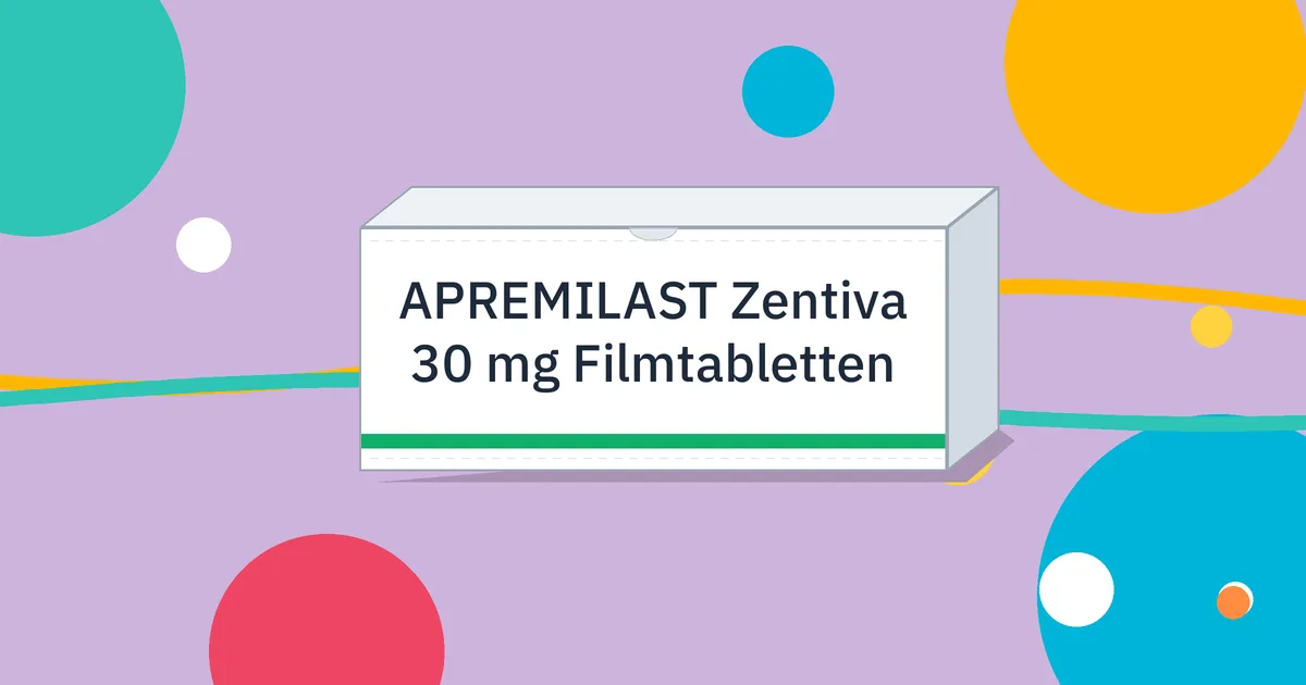 Symbolbild: Packung mit der Aufschrift APREMILAST Zentiva 30 mg Filmtabletten (PZN 19467864) – Verfügbarkeit und Bezug in Apotheken in Frankfurt am Main