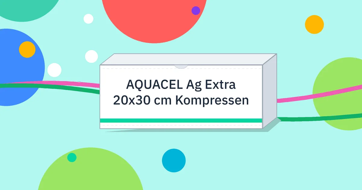 Symbolbild: Packung mit der Aufschrift AQUACEL Ag Extra 20x30 cm Kompressen (PZN 10987585) – Verfügbarkeit und Bezug in Apotheken in Frankfurt am Main